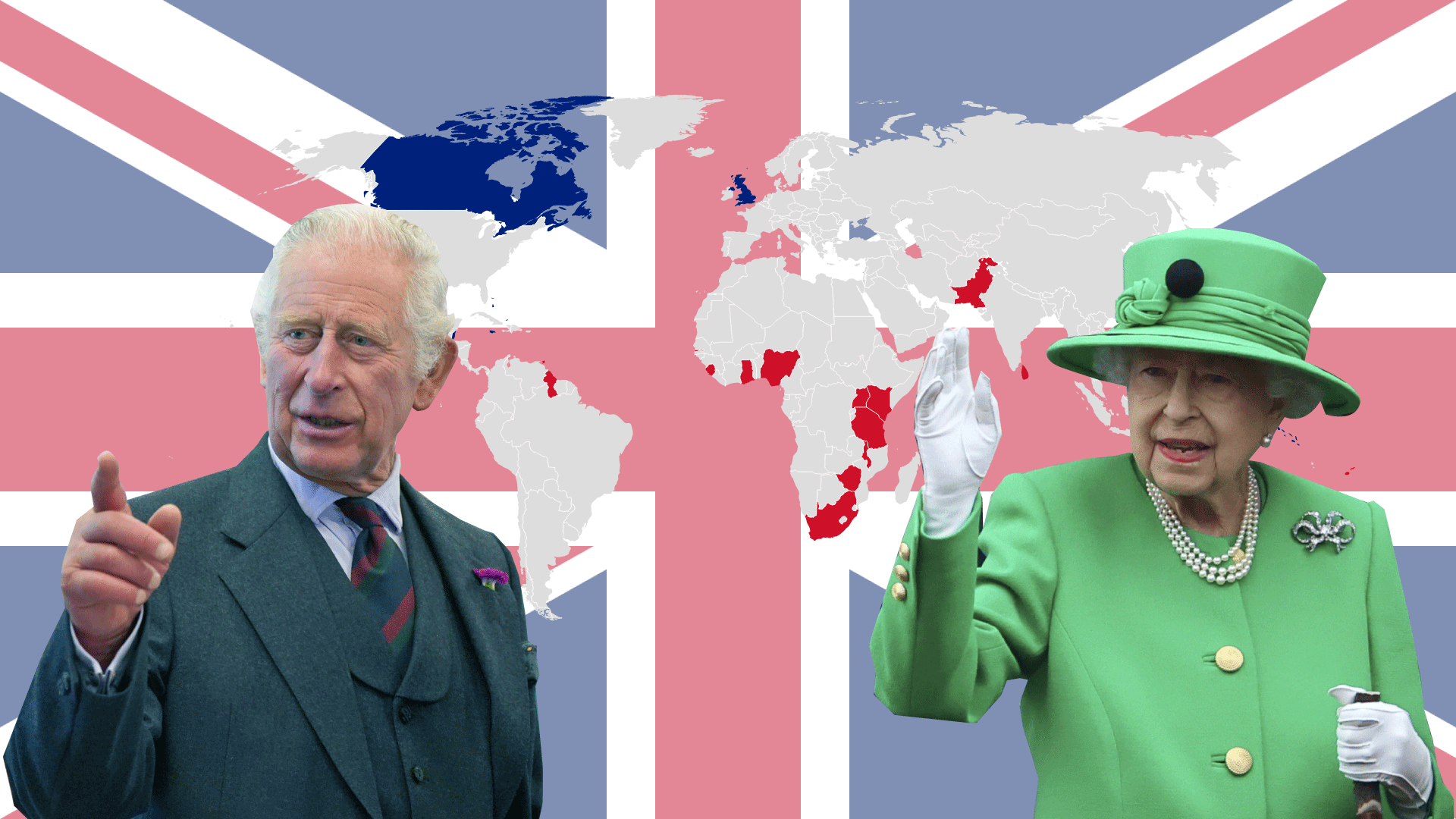 ¿En qué países ha reinado Isabel II y en cuáles reinará Carlos III?