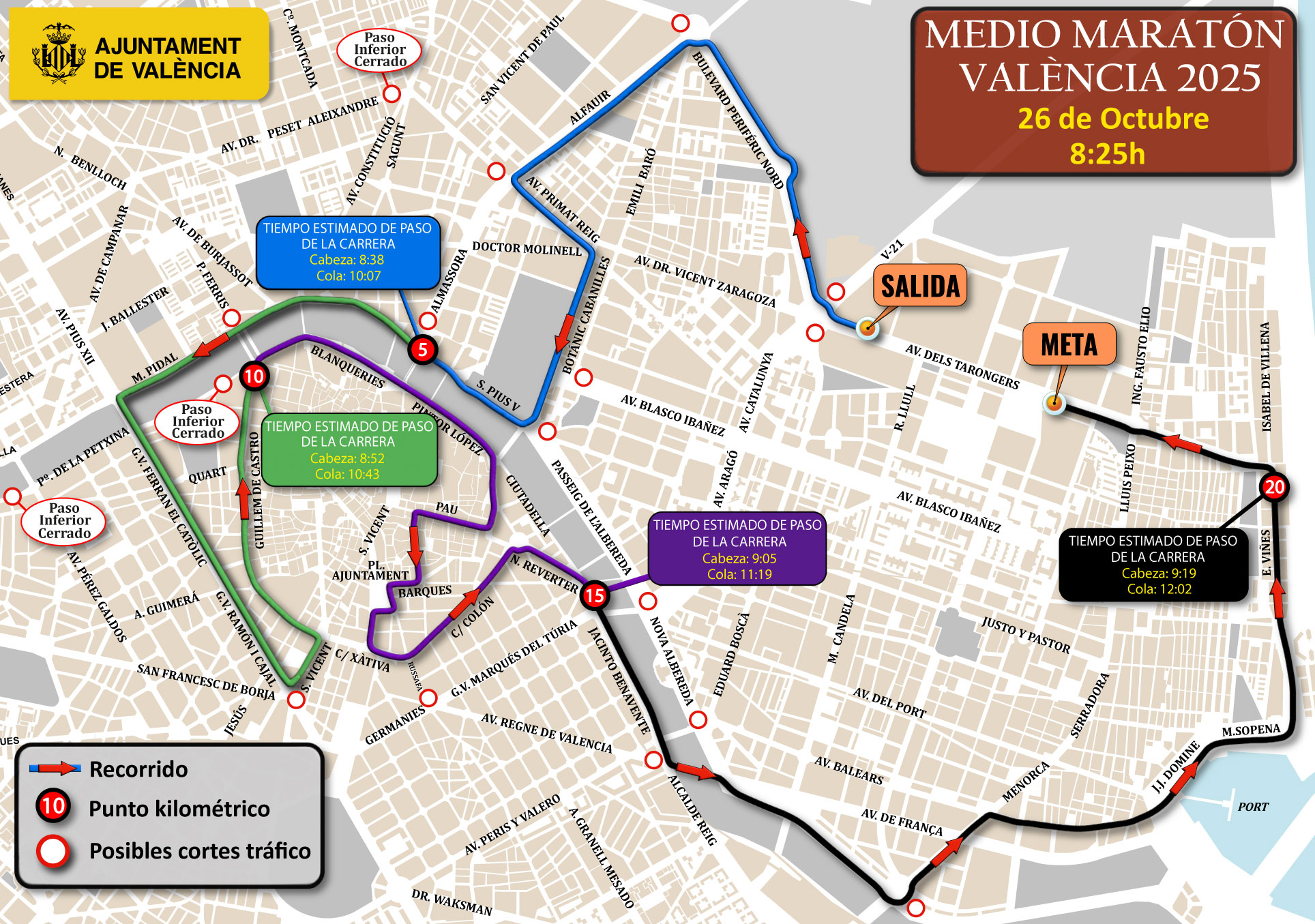 El recorrido del Medio Maratón de Valencia 2025: las 40 calles por las ...